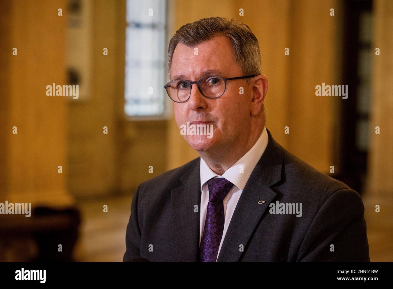 Dup Leader Sir Jeffrey Donaldson Mp During A Press Conference In The