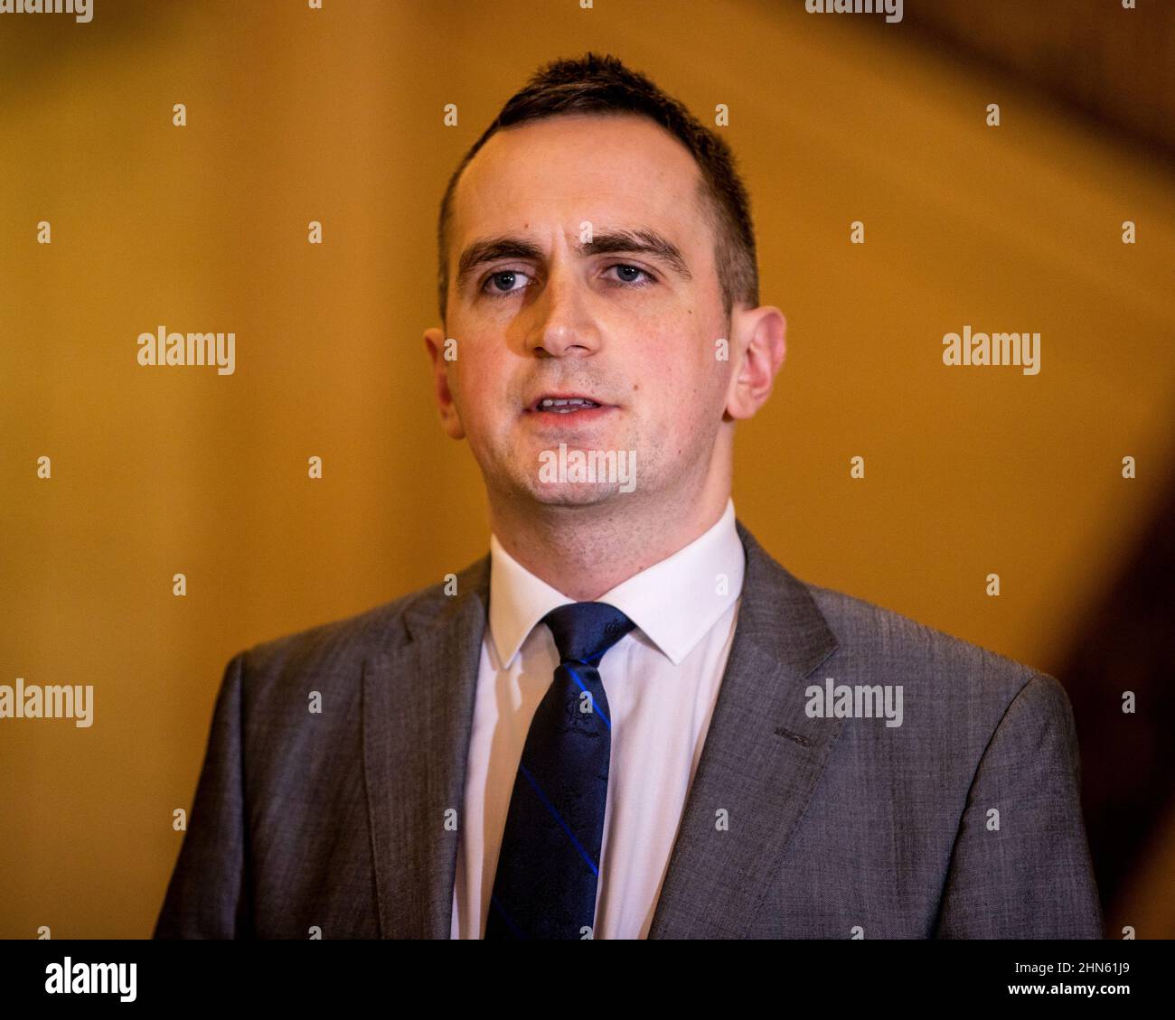 DUP MLA Stephen Dunne during a press conference in the Great Hall of Parliament Buildings at ...