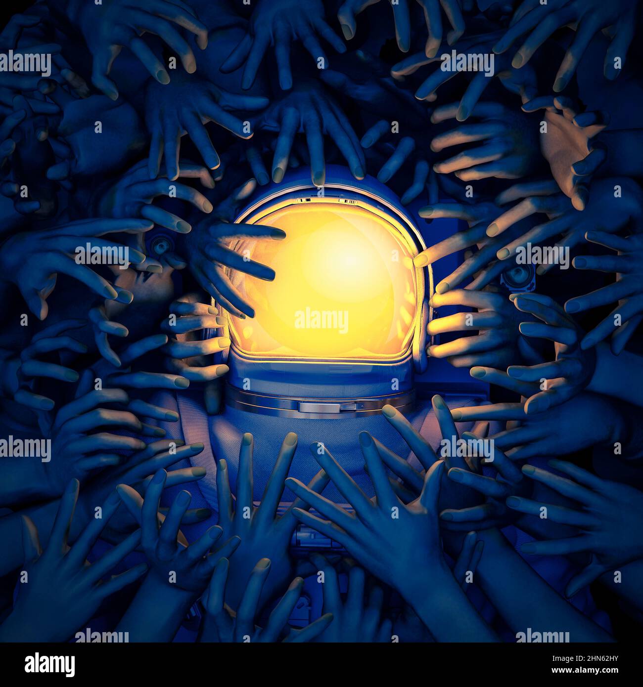 Glowing helmet astronaut - 3D illustration of science fiction scene ...