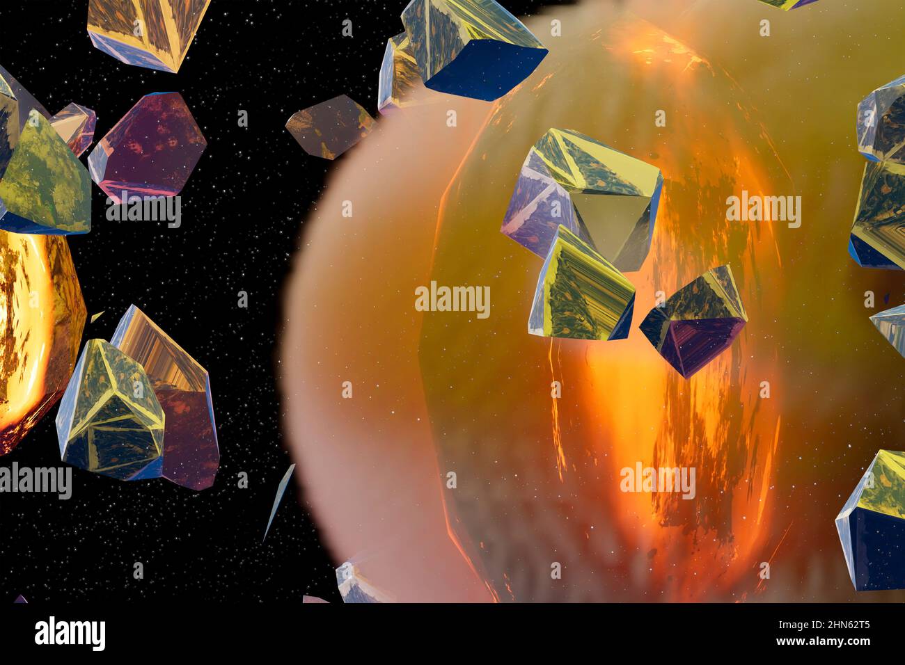 earth exploding into fragments float without gravity among the stars ...