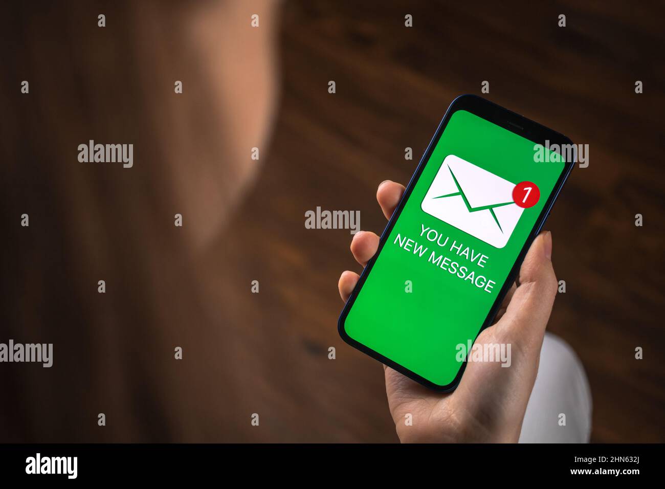 Young girl receive a new message. Incoming email notification ... Young girl receive a new message. Incoming email notification ...