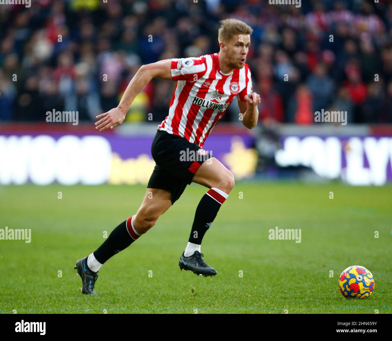 London, England - FEBRUARY 12: Kristoffer Ajer of Brentford during ...
