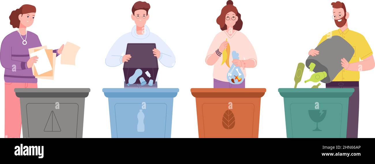 People sort garbage. Recycle trash, ecology environment, collect ...