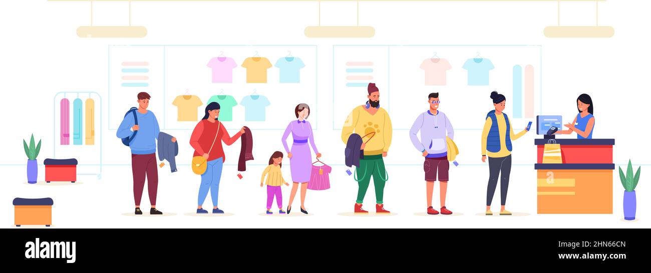 Queuing shoppers Stock Vector Images - Alamy