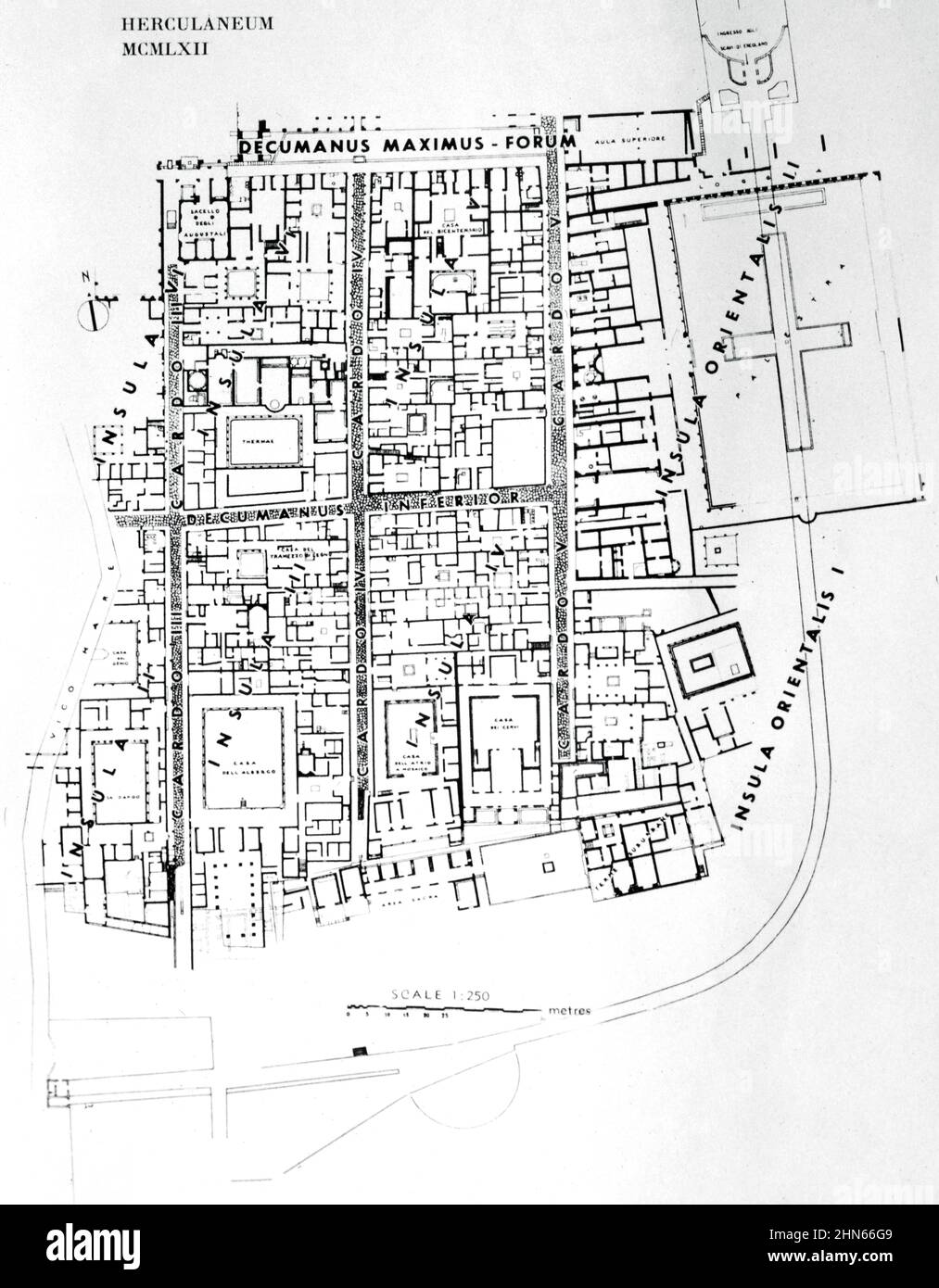 Plan from a guide (1962). Ruins of Roman city Herculaneum (Ercolano) in ...