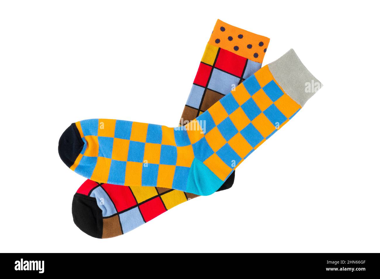 Pair socks with different lines isolated on white background. Colorful ...