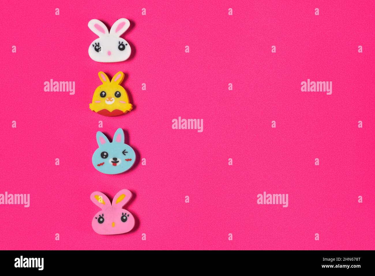 Pink background with four cute animals in line. Rabbit. Cat. Chicken ...