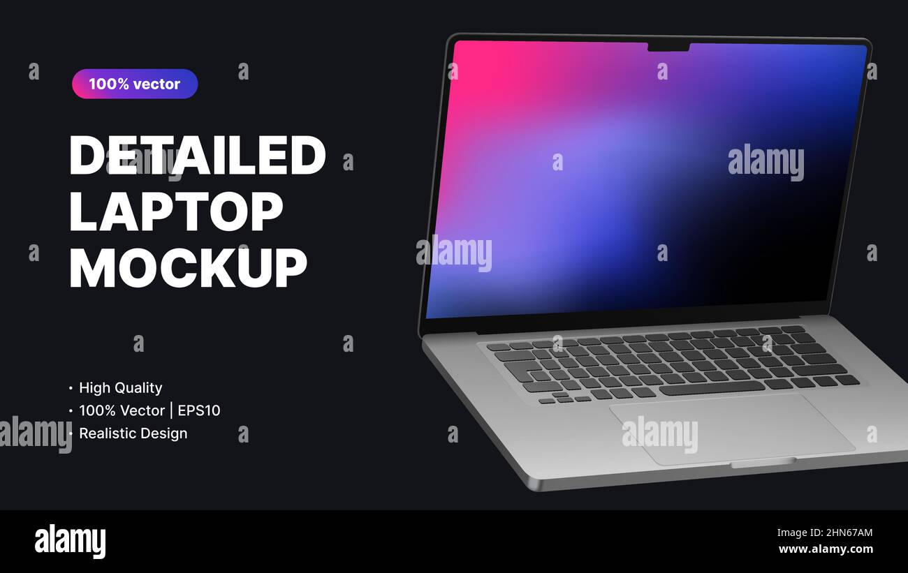 Detailed Laptop Mockup. Realistic Device with Editable Screen on Dark ...