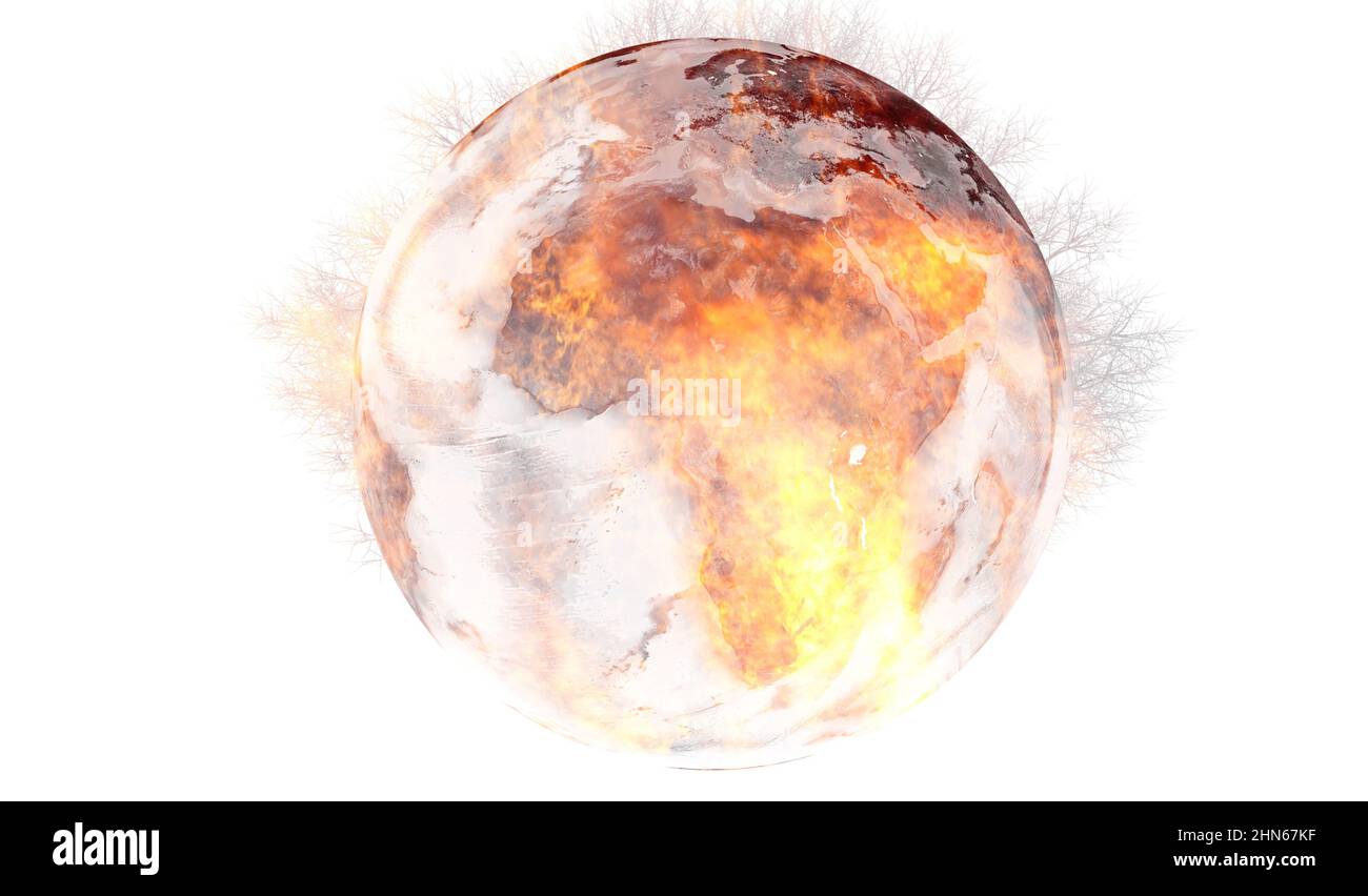 Hot burning Planet Earth burnt red and yellow globe changing climate ...