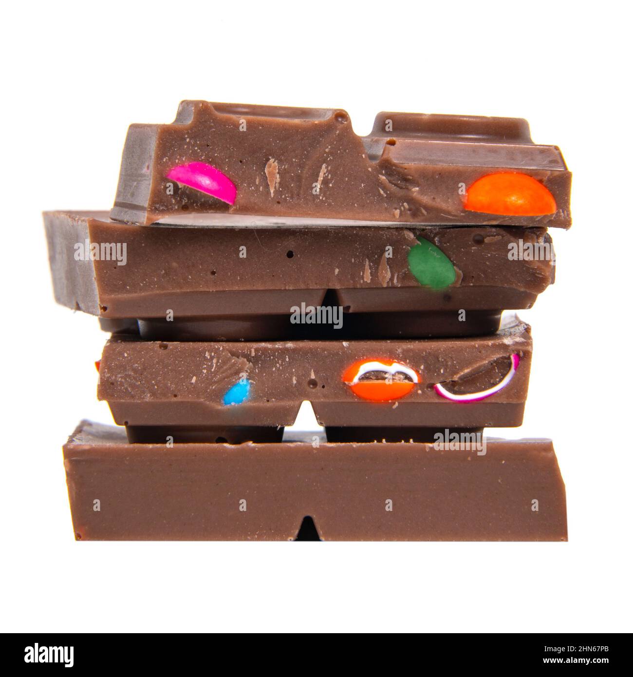 Chocolate pieces snack stack isolated on the white background Stock ...
