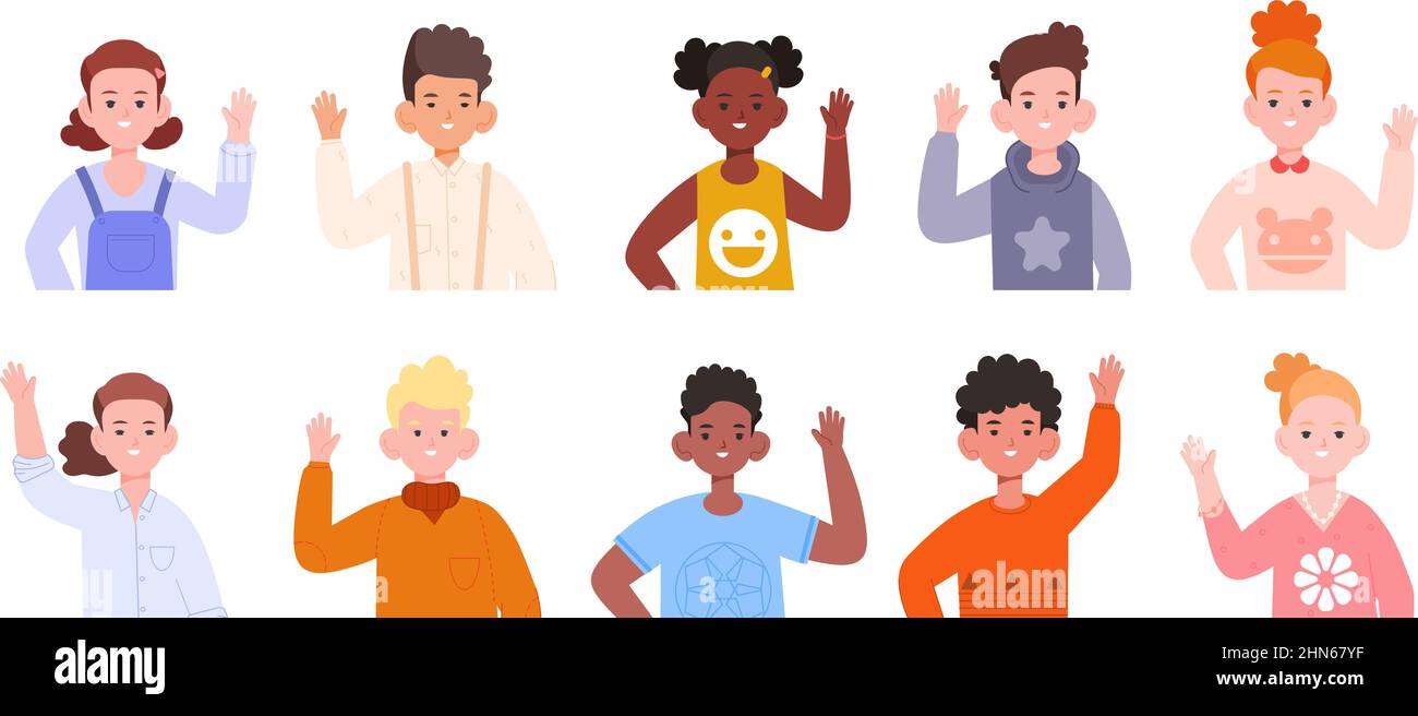 Group Waving Goodbye Cartoon