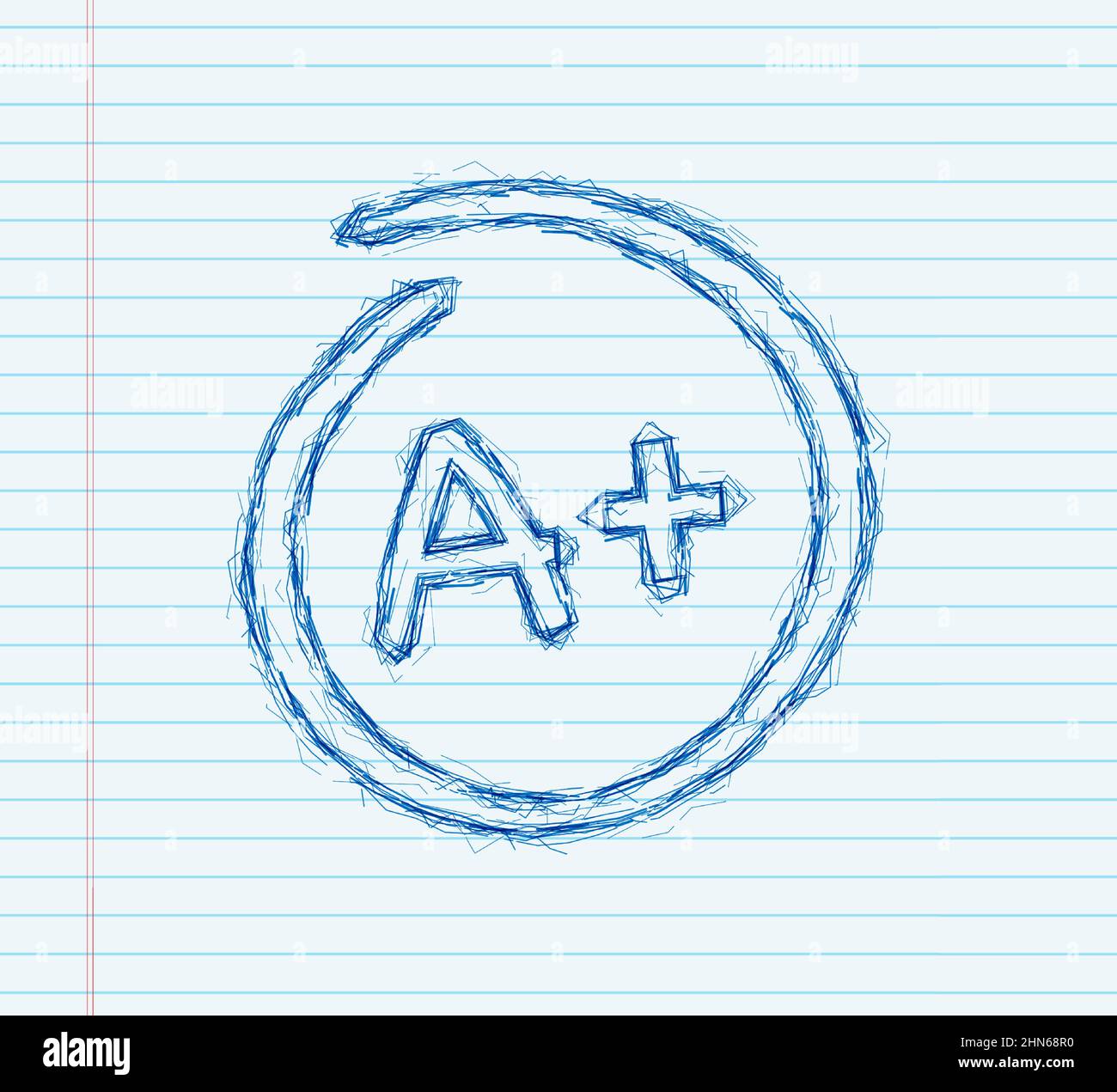 Grade result A plus. Hand drawn vector grade in red circle. sketch ...