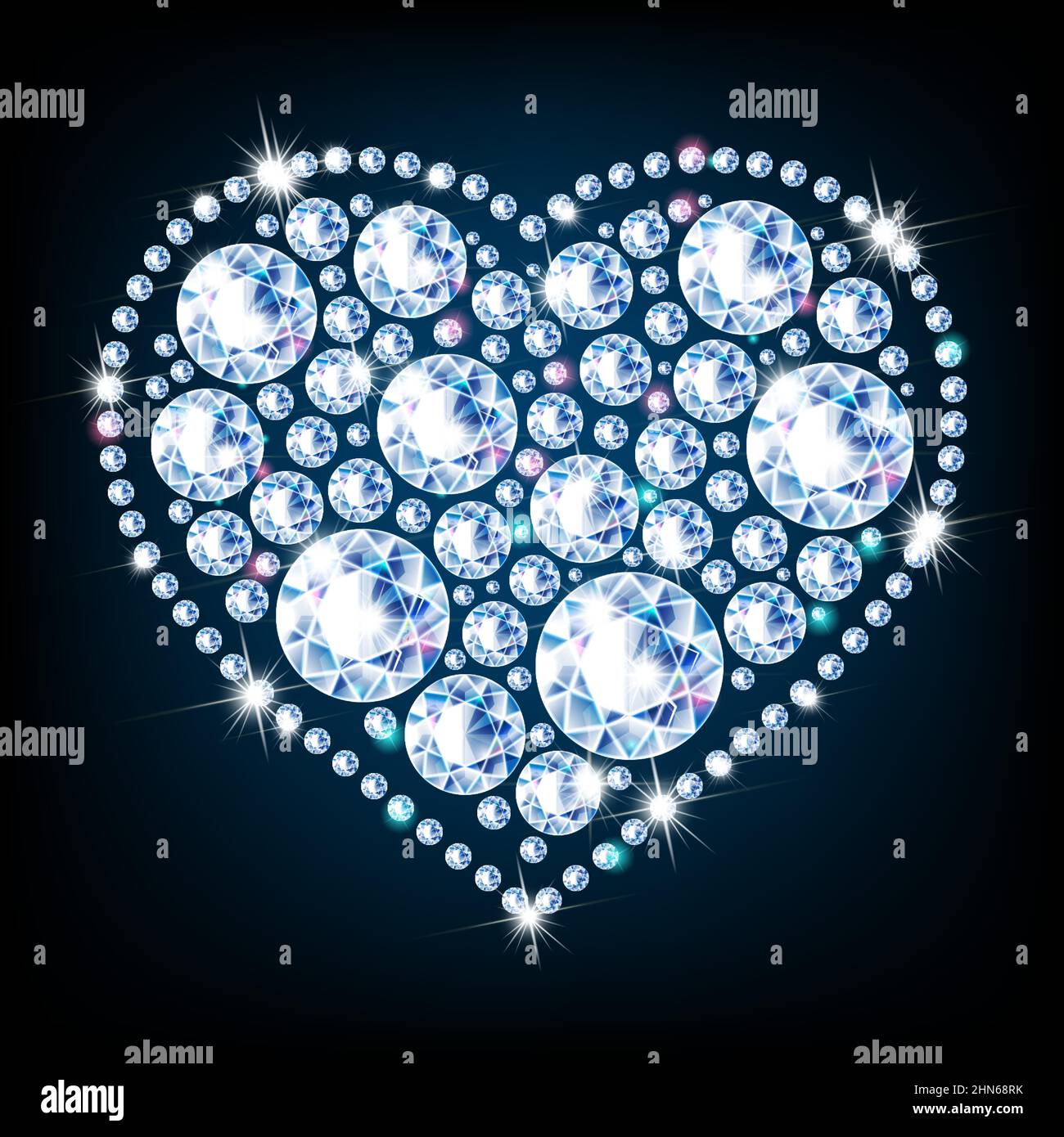 Diamond heart with bright flare stars. For Valentine's Day, Women's Day ...
