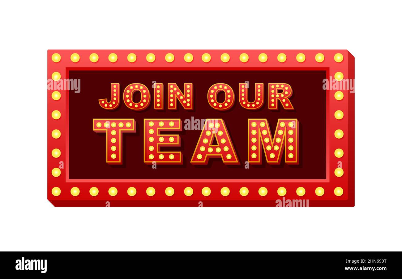 Retro light text join our tema. Retro light bulb. Vector stock ...