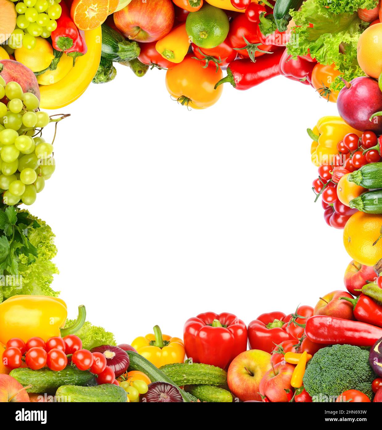 Square background of fresh vegetables and fruits in the form of a wide ...