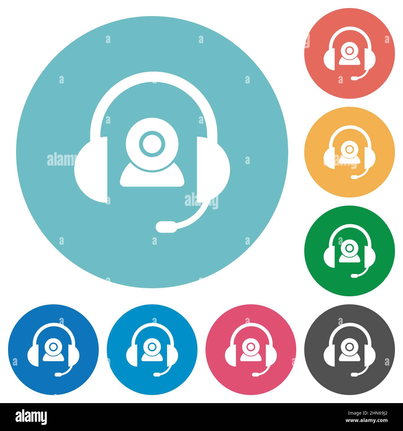 Video assistance solid flat white icons on round color backgrounds ...