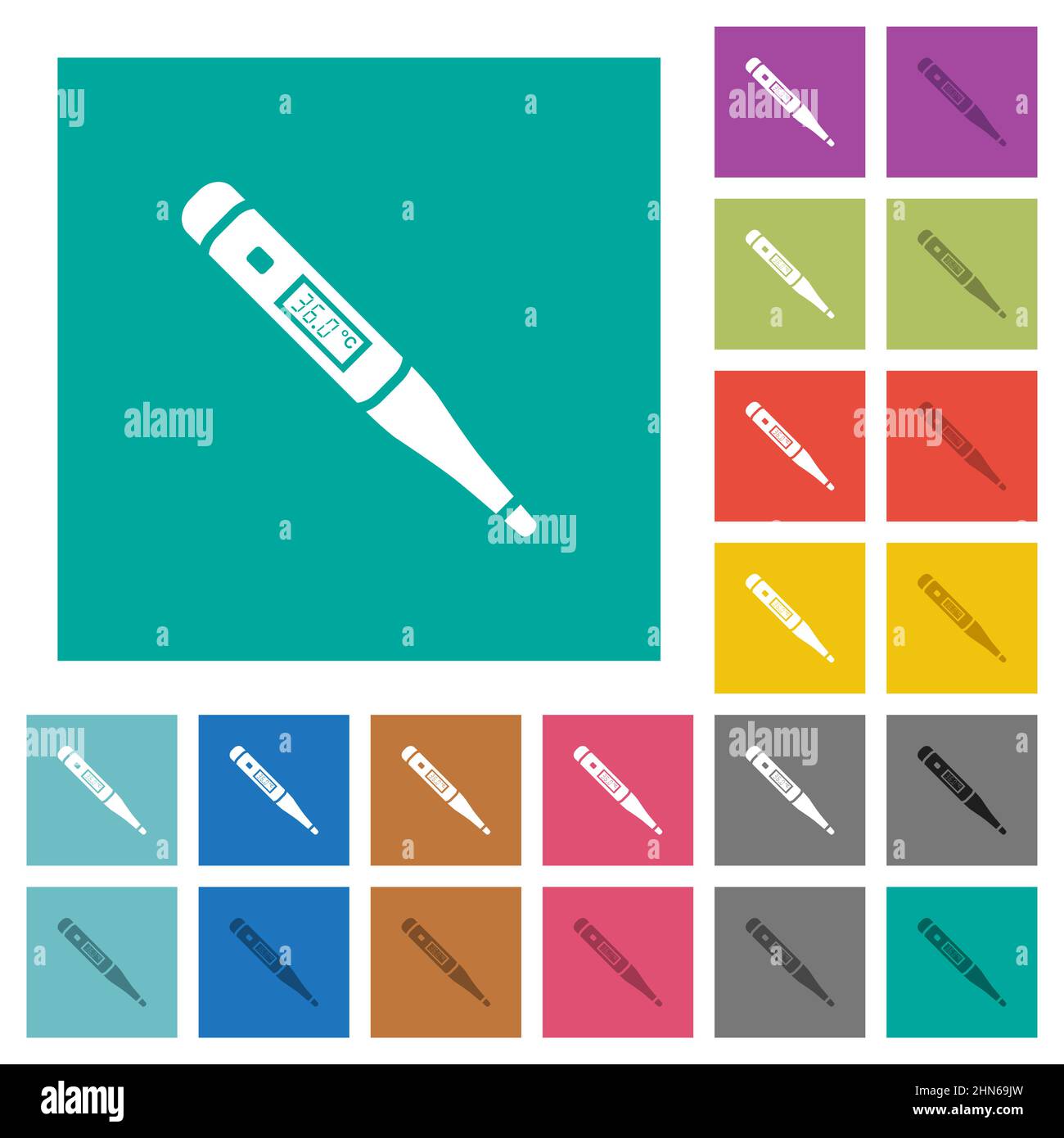 Digital thermometer multi colored flat icons on plain square ...