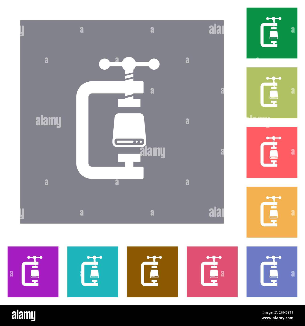 Hard disk compression solid flat icons on simple color square ...