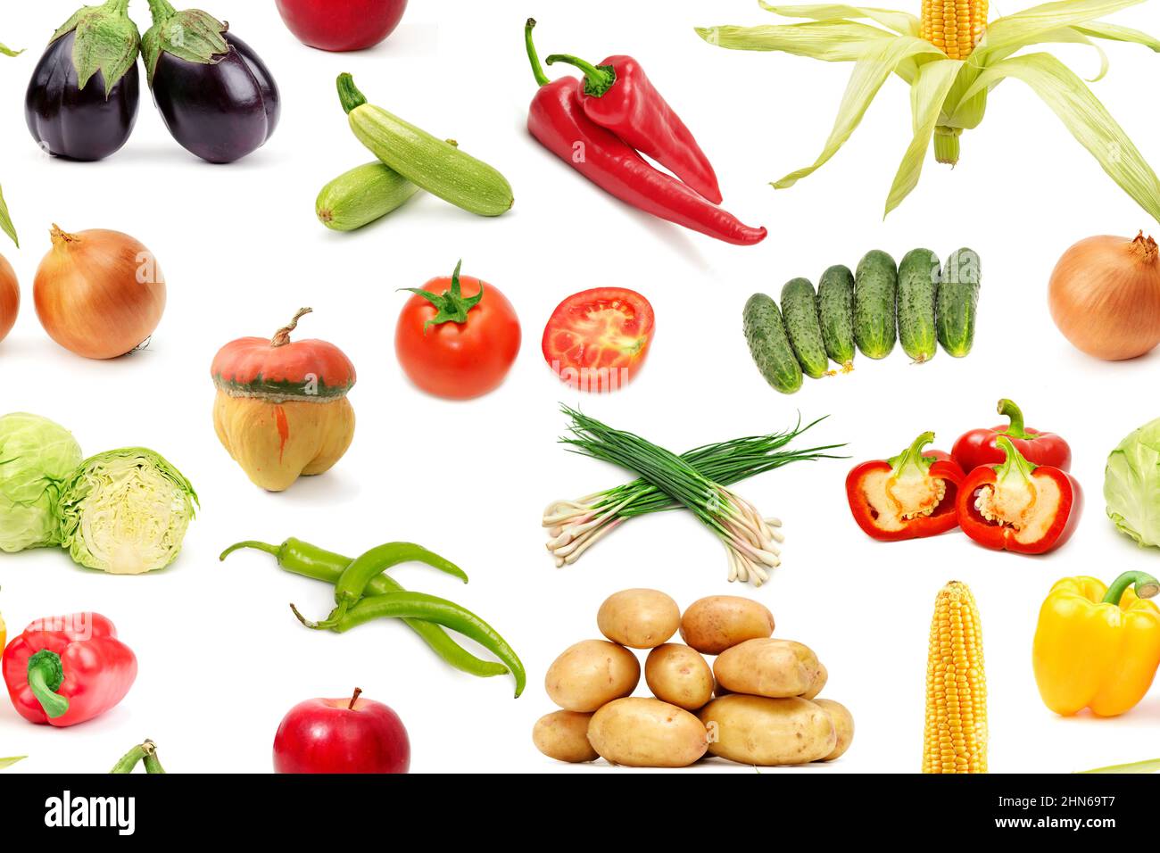 Rectangular seamless pattern of bright vegetables and fruits isolated ...