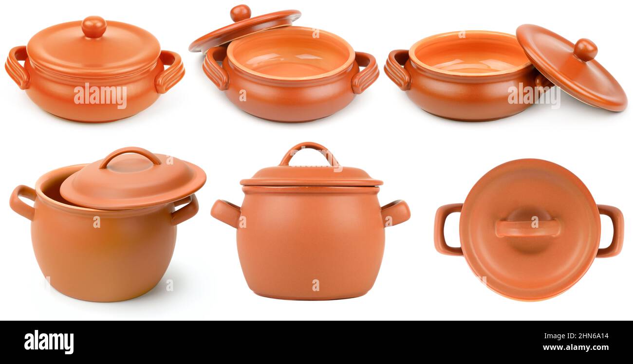 Set ceramic pots from different angles isolated on white background ...