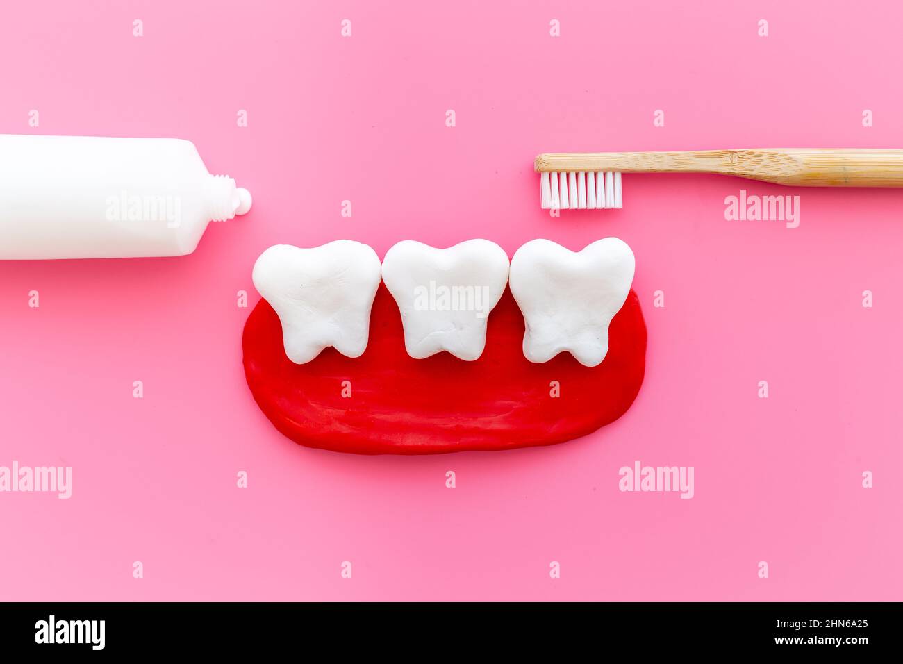 Oral health and care concept - clean teeth models with toothbrush Stock ...