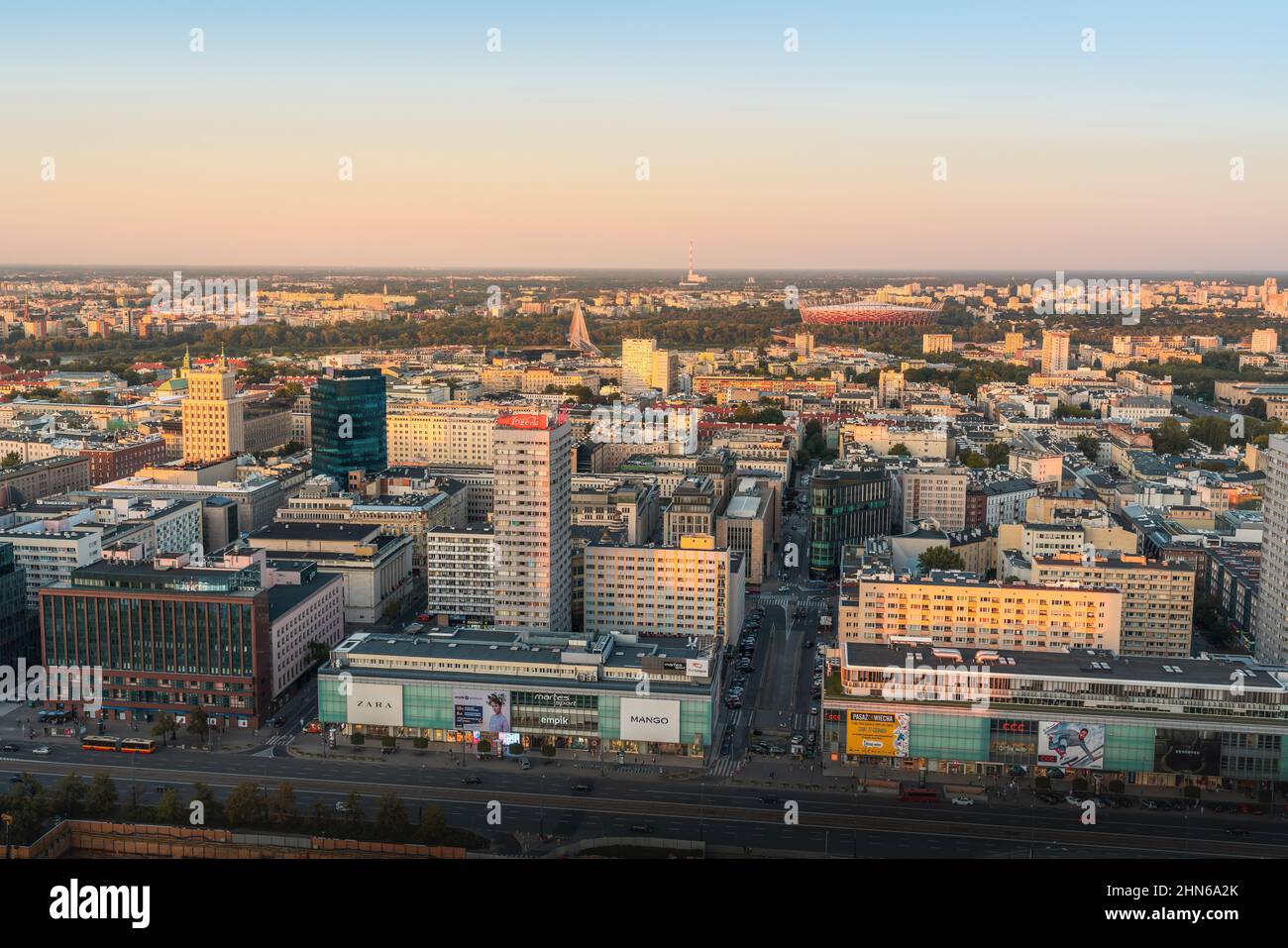 Aerial view of Warsaw and Marszalkowska Street - Warsaw, Poland Stock ...