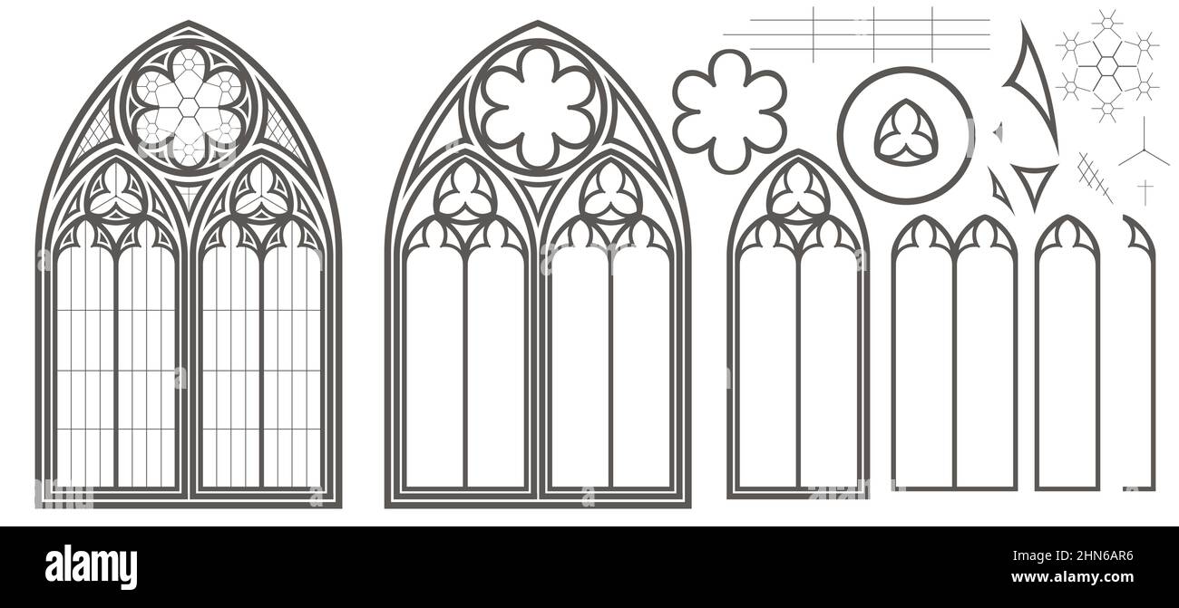 Medieval Gothic stained glass window vector set Stock Vector Image ...
