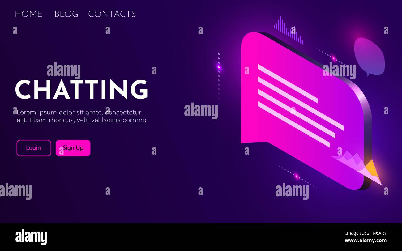 Chat bot concept. Isometric with chat bubbles. Futuristic neon style ...