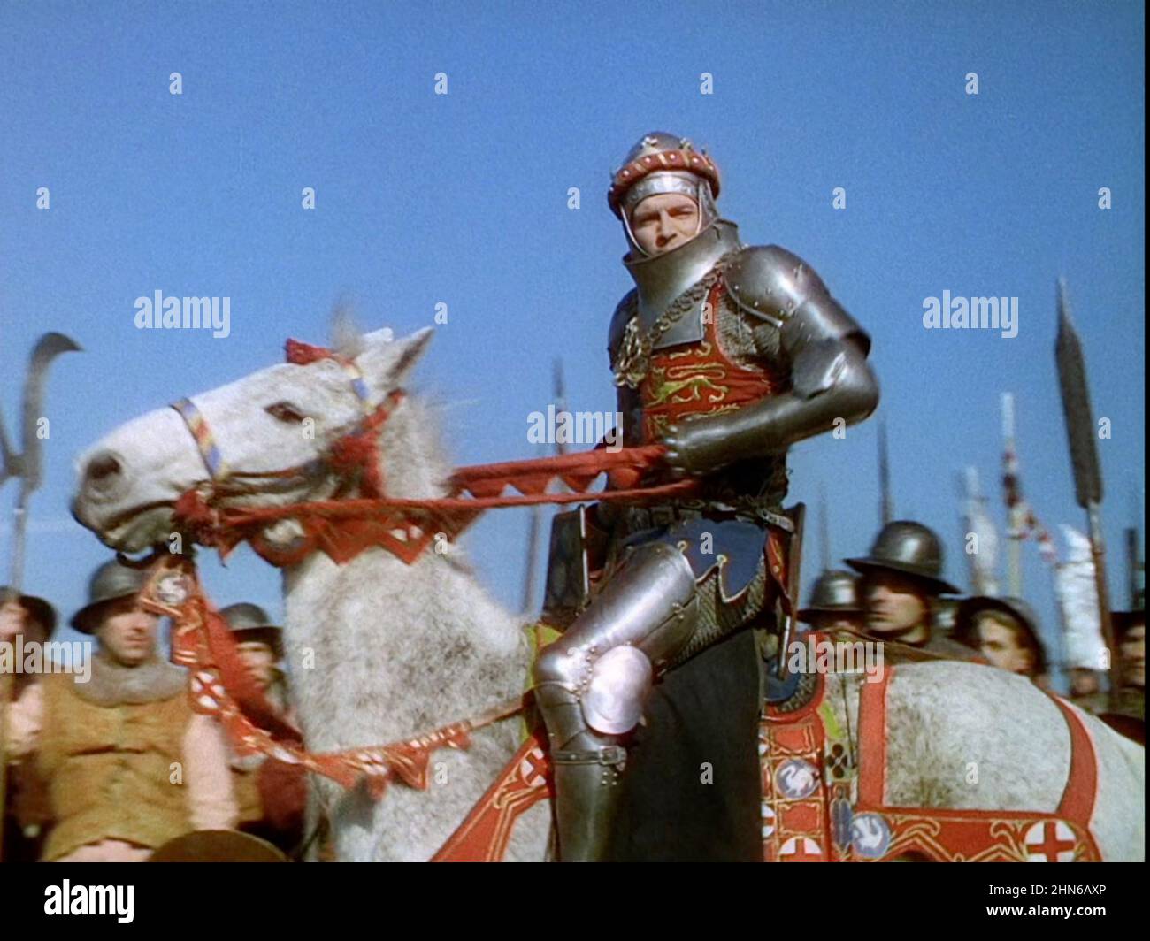 London.UK. Laurence Olivier (as Henry V) in a scene at the siege of Harfleur in the (C) Eagle ...
