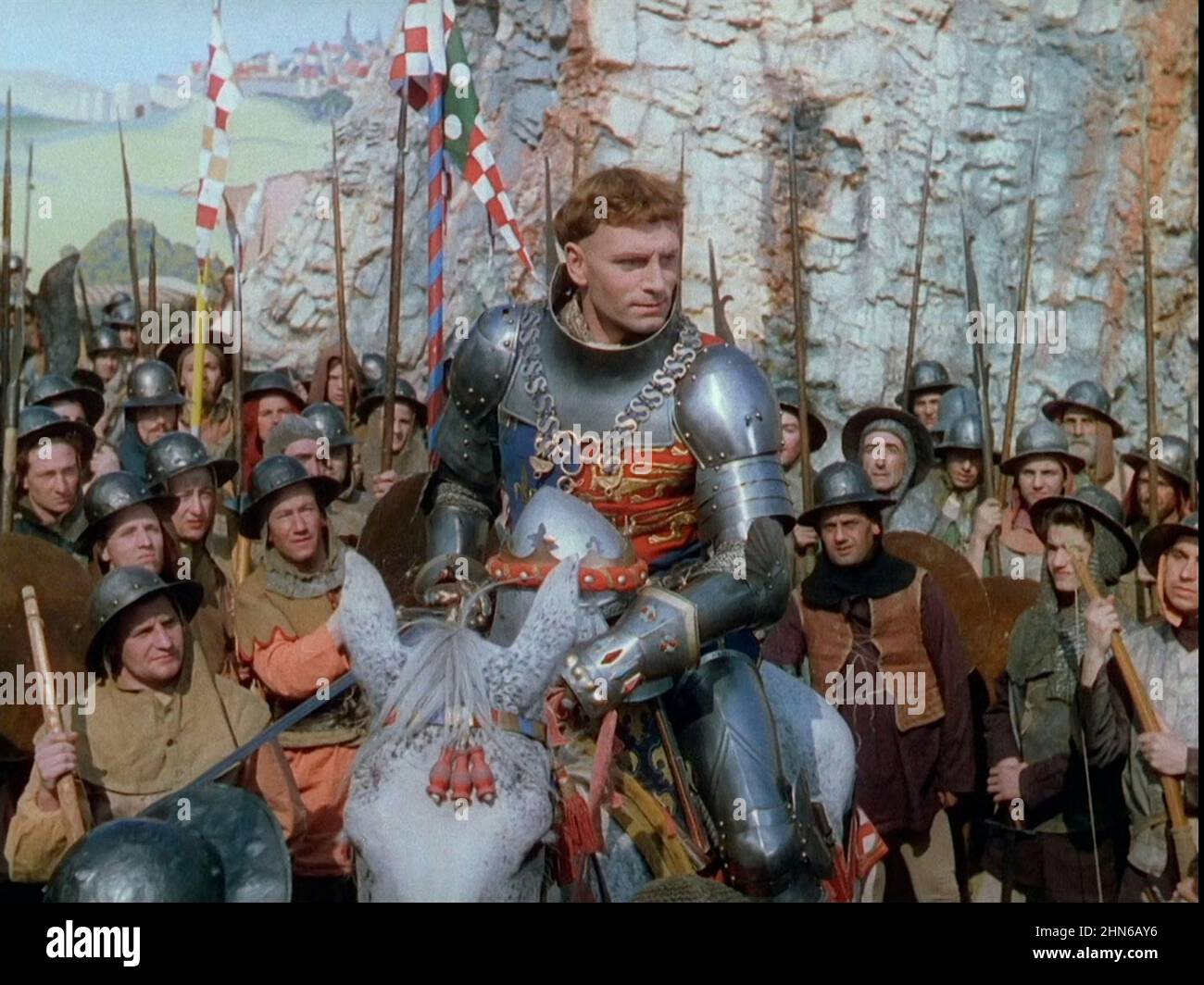 London.UK. Laurence Olivier (as Henry V) in a scene at the siege of Harfleur in the (C) Eagle ...