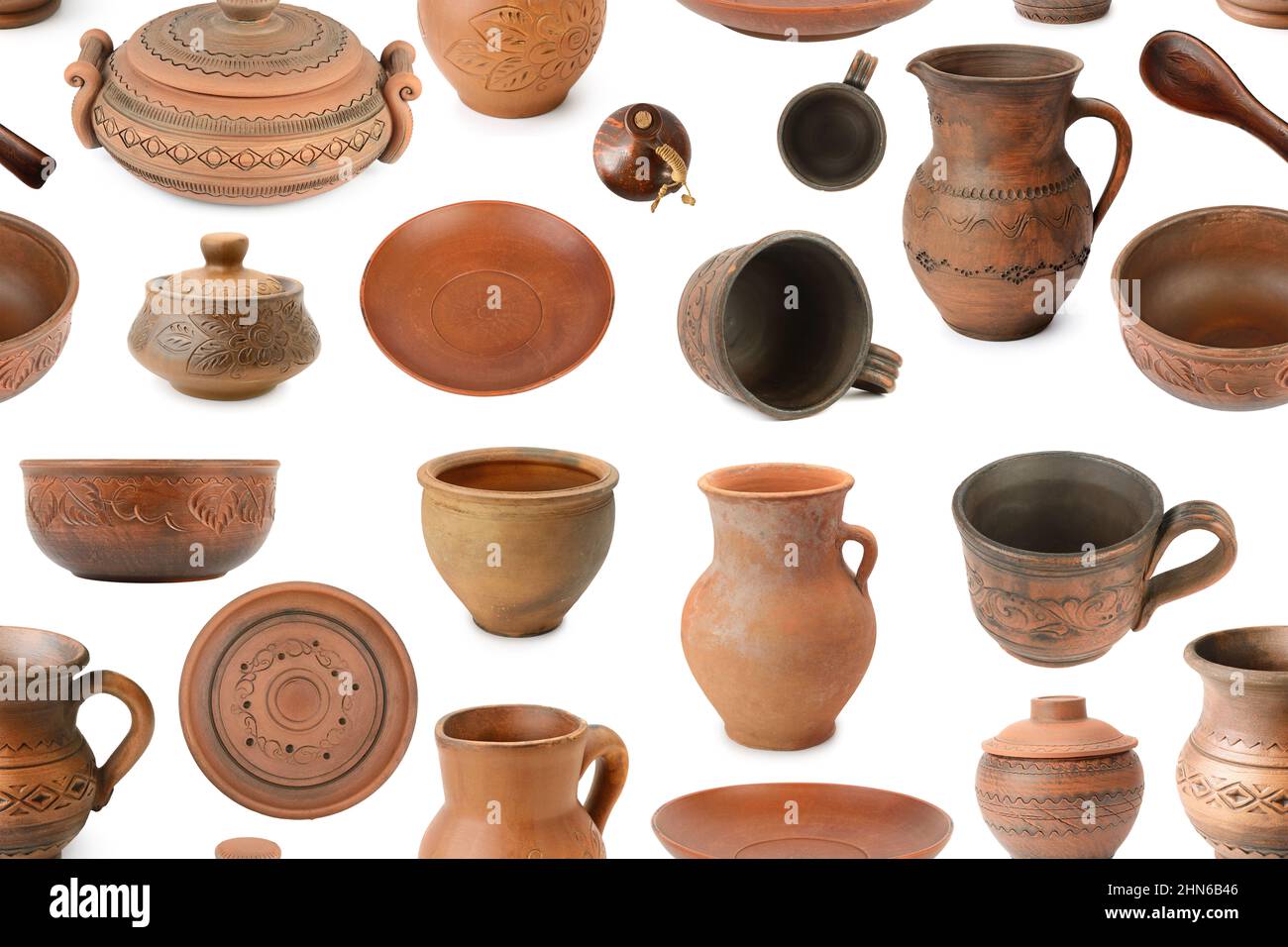 Seamless pattern ceramic products from different angles isolated on ...