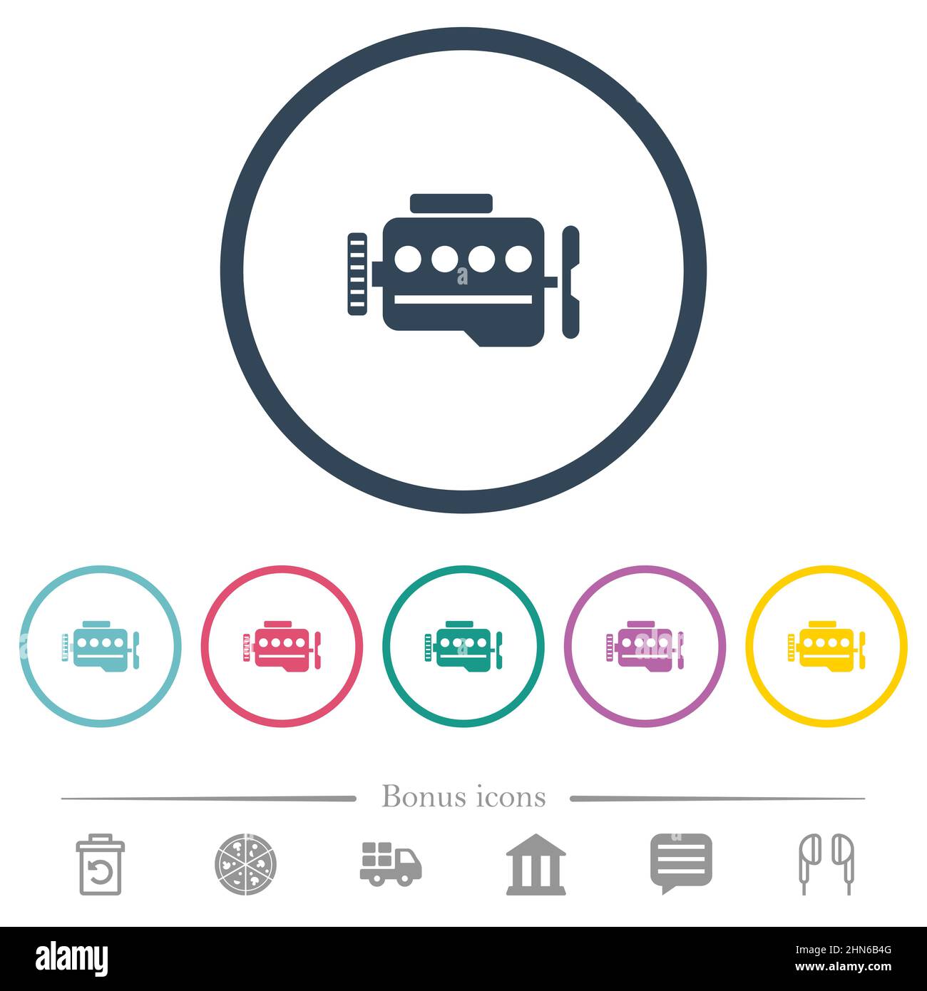 Check engine symbol flat color icons in round outlines. 6 bonus icons ...