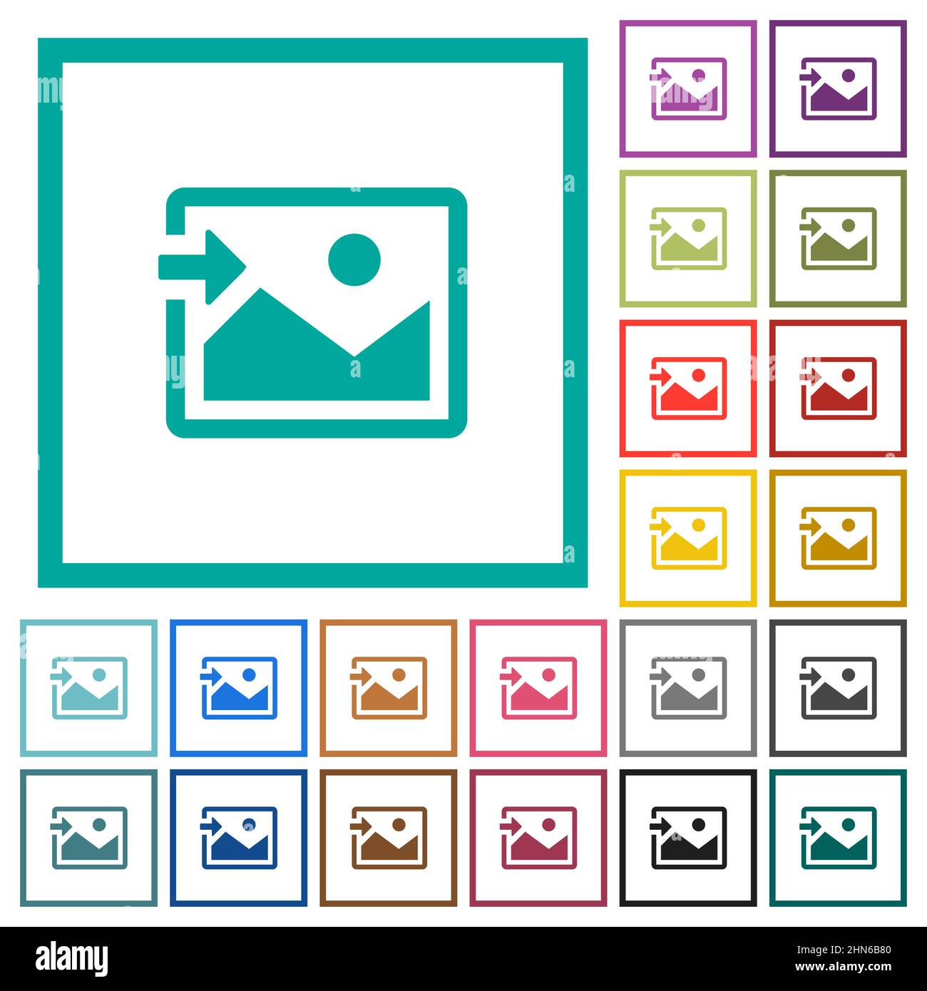 Import image flat color icons with quadrant frames on white background ...