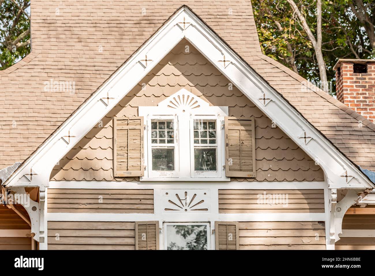 Detail of the upper portion of a Sag Harbor home Stock Photo - Alamy