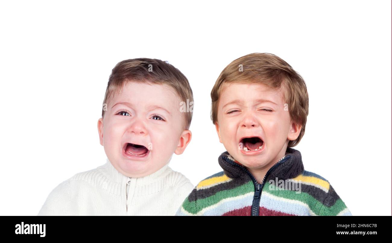 Cute children crying isolated on a white background Stock Photo - Alamy