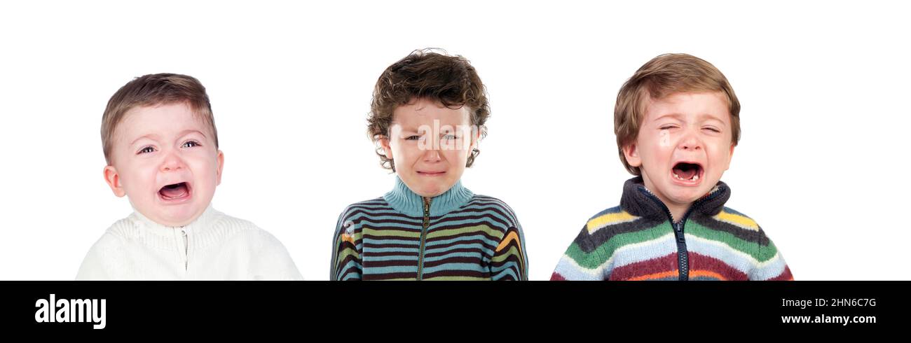 Cute children crying isolated on a white background Stock Photo - Alamy