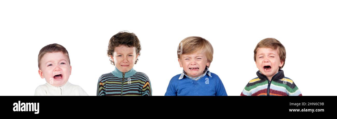 Cute children crying isolated on a white background Stock Photo - Alamy