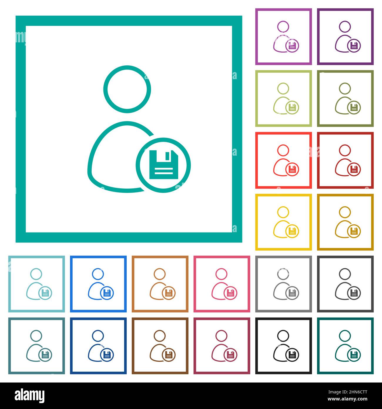 Save User Account Outline Flat Color Icons With Quadrant Frames On White Background Stock Vector