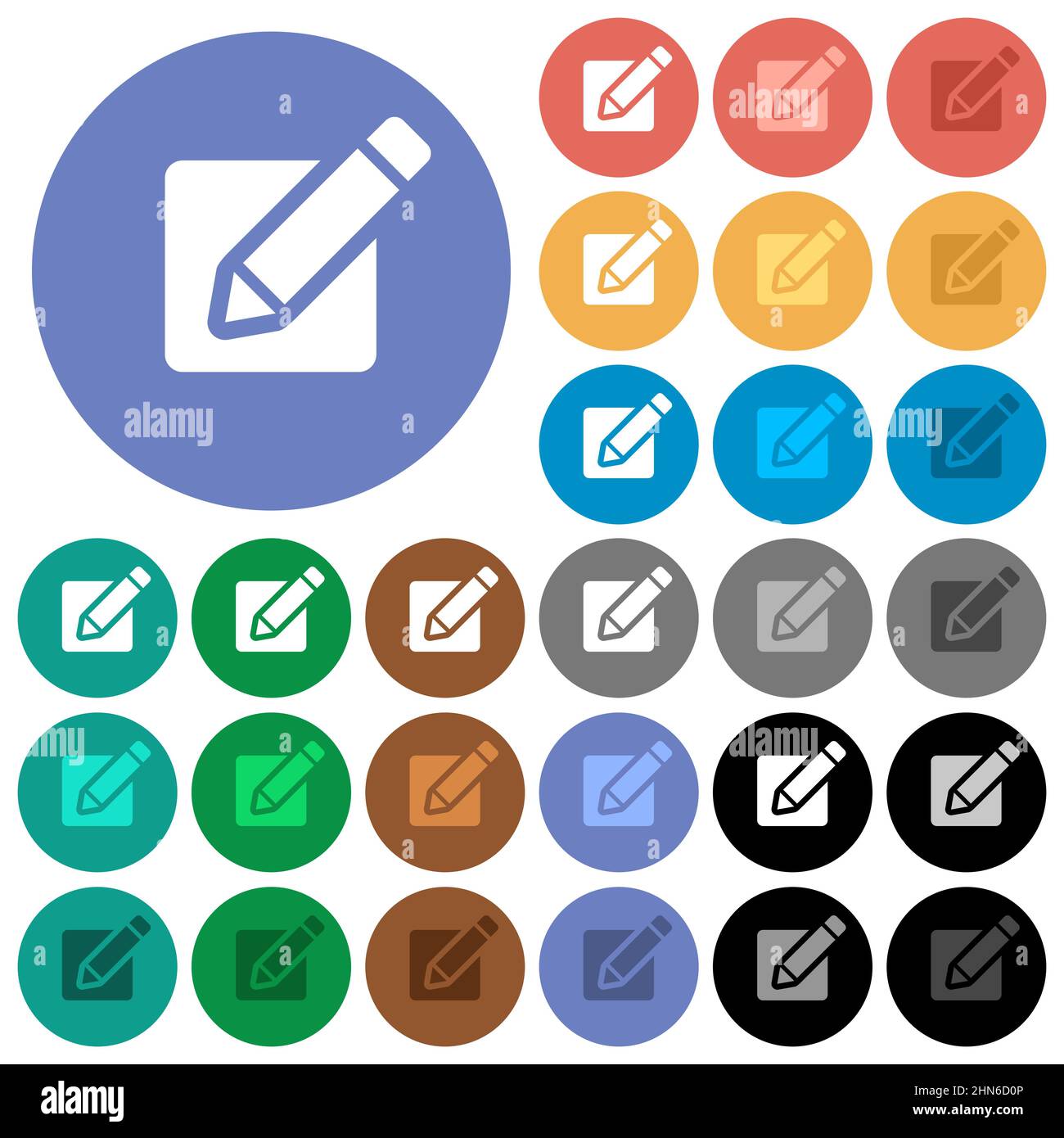 Editing box with pencil solid multi colored flat icons on round ...