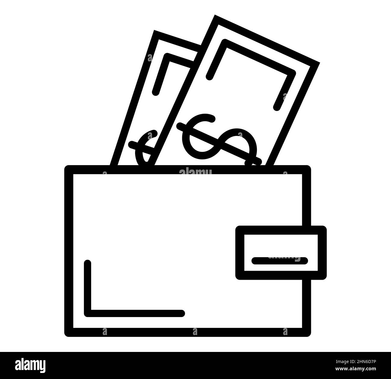 Wallet with dollars stack flat icon. Pictogram for web. Line stroke ...