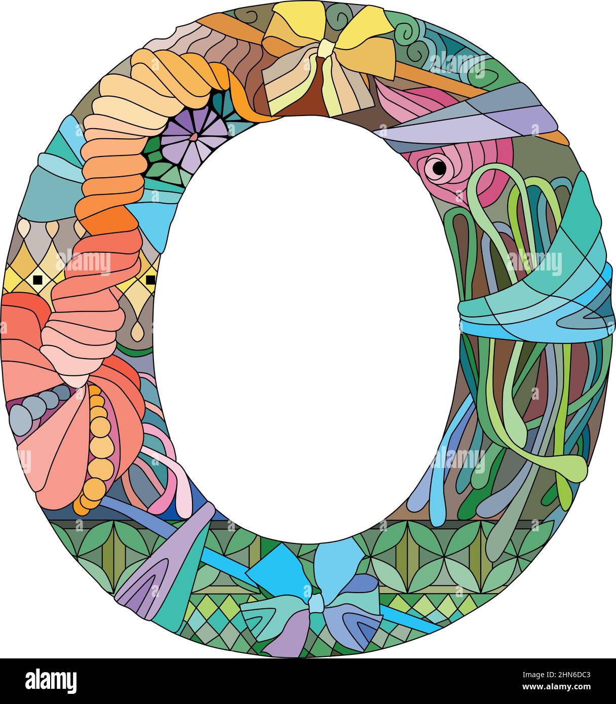 Zentangle stylized alphabet - letter O. Vector illustration. Ethnic ...