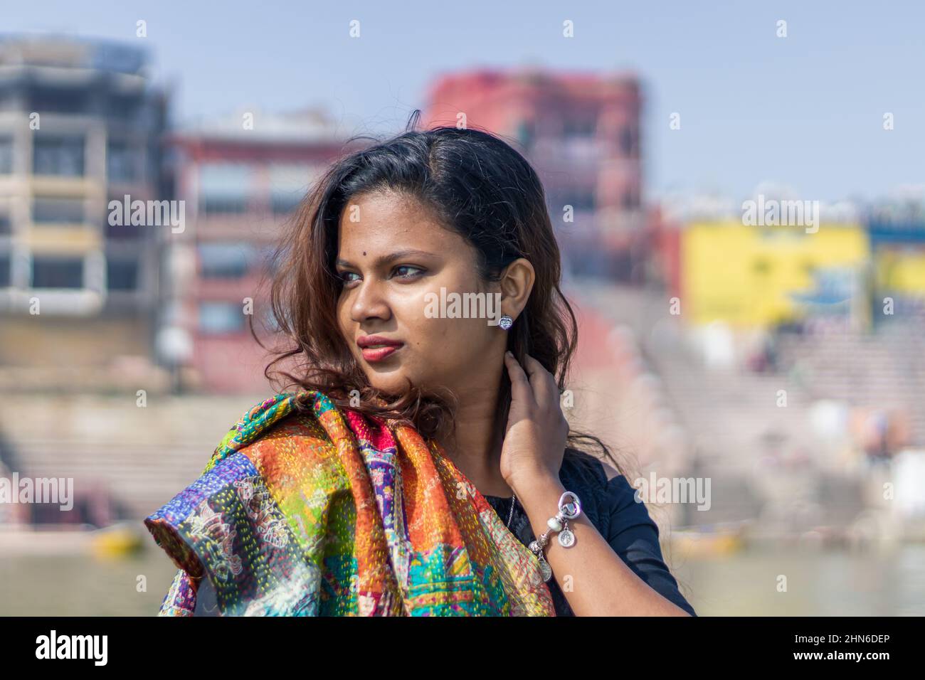 Portrait of a woman in Varanasi India Stock Photo - Alamy