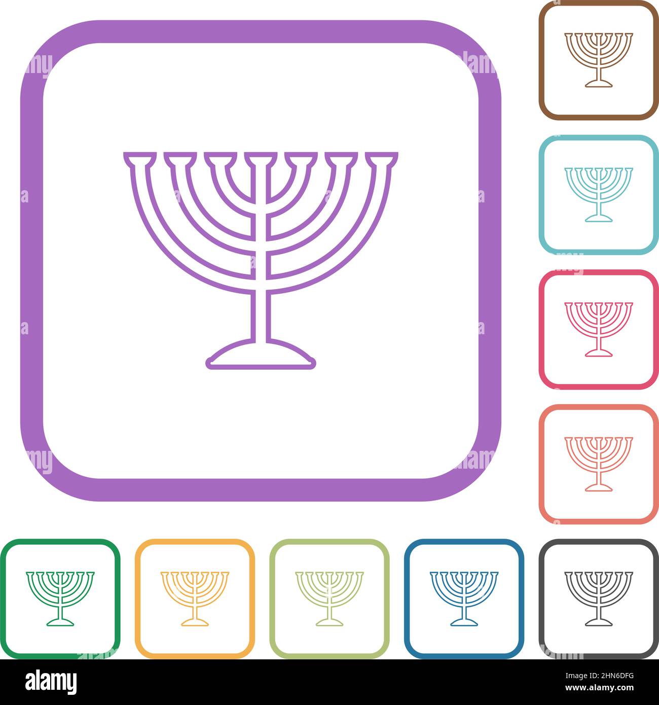 Menorah outline simple icons in color rounded square frames on white ...