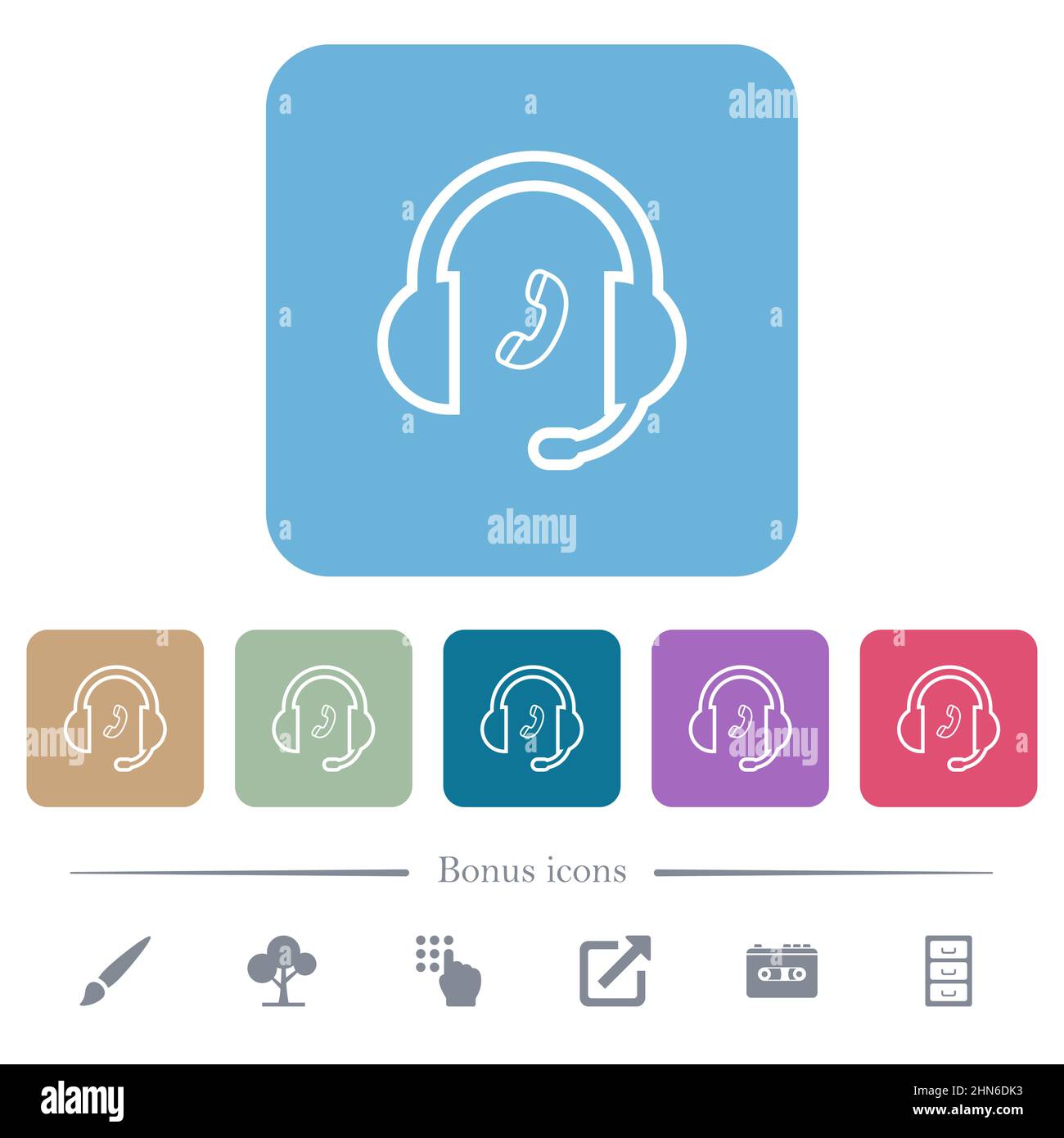 Call customer service outline white flat icons on color rounded square ...