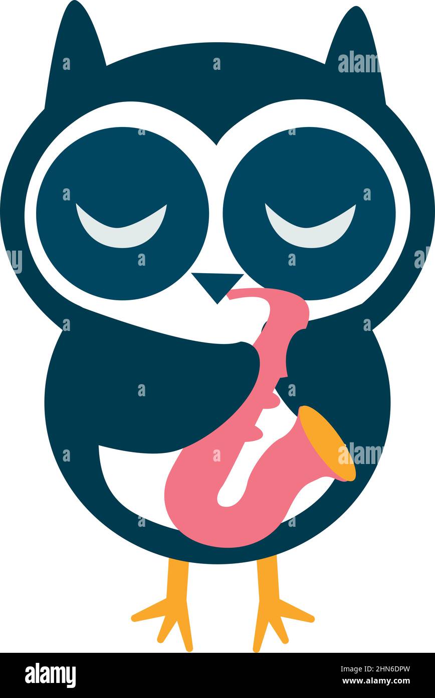 black owl playing red saxophone, birthday, jazz, holiday Stock Vector ...