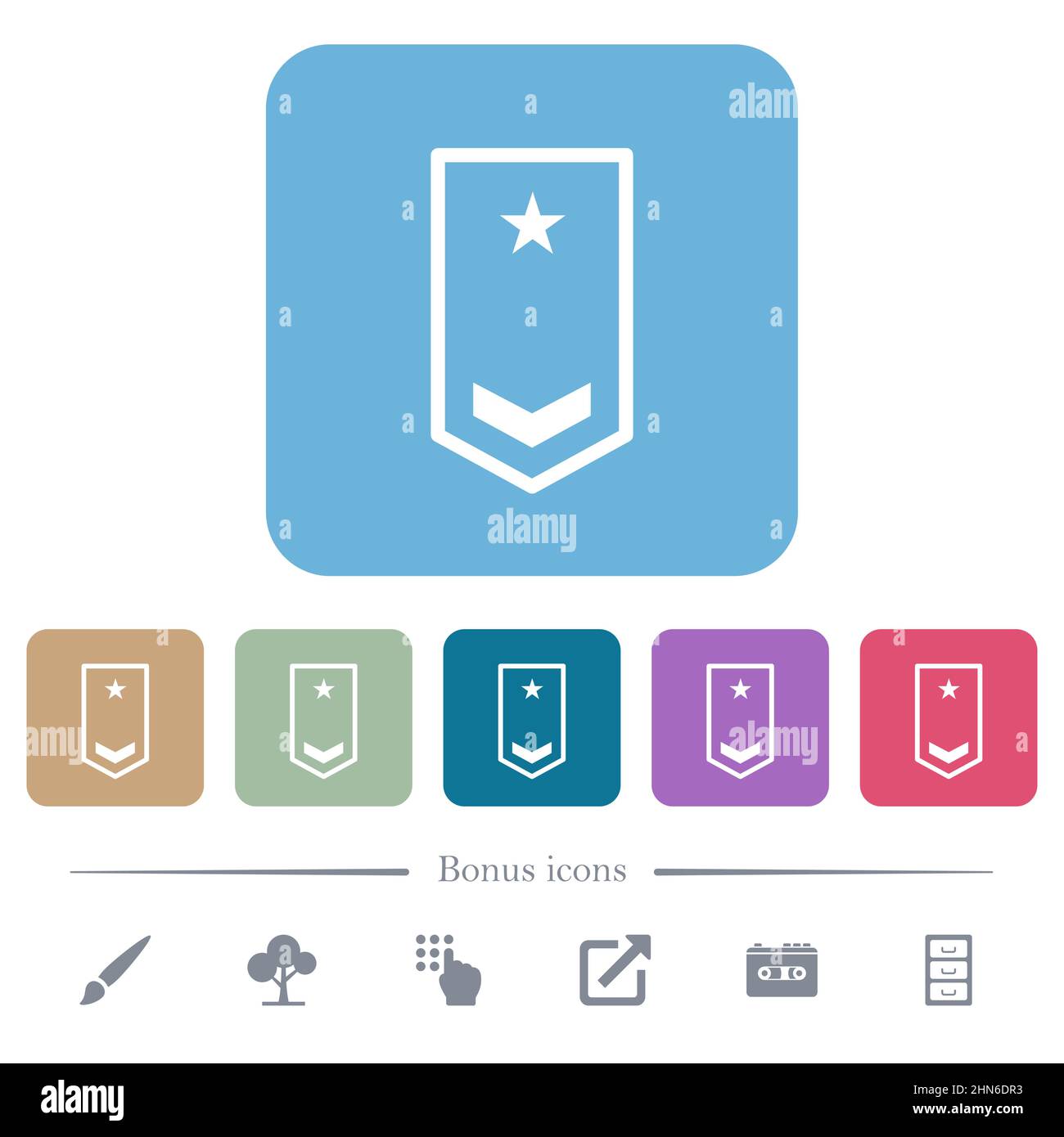 Military insignia with one chevron and one star white flat icons on ...