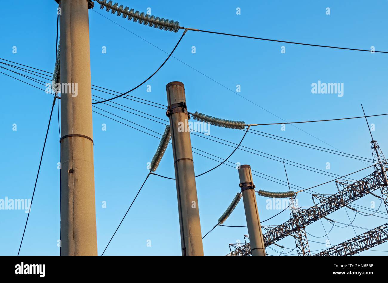 Reinforced concrete poles of high-voltage power line that transmit ...