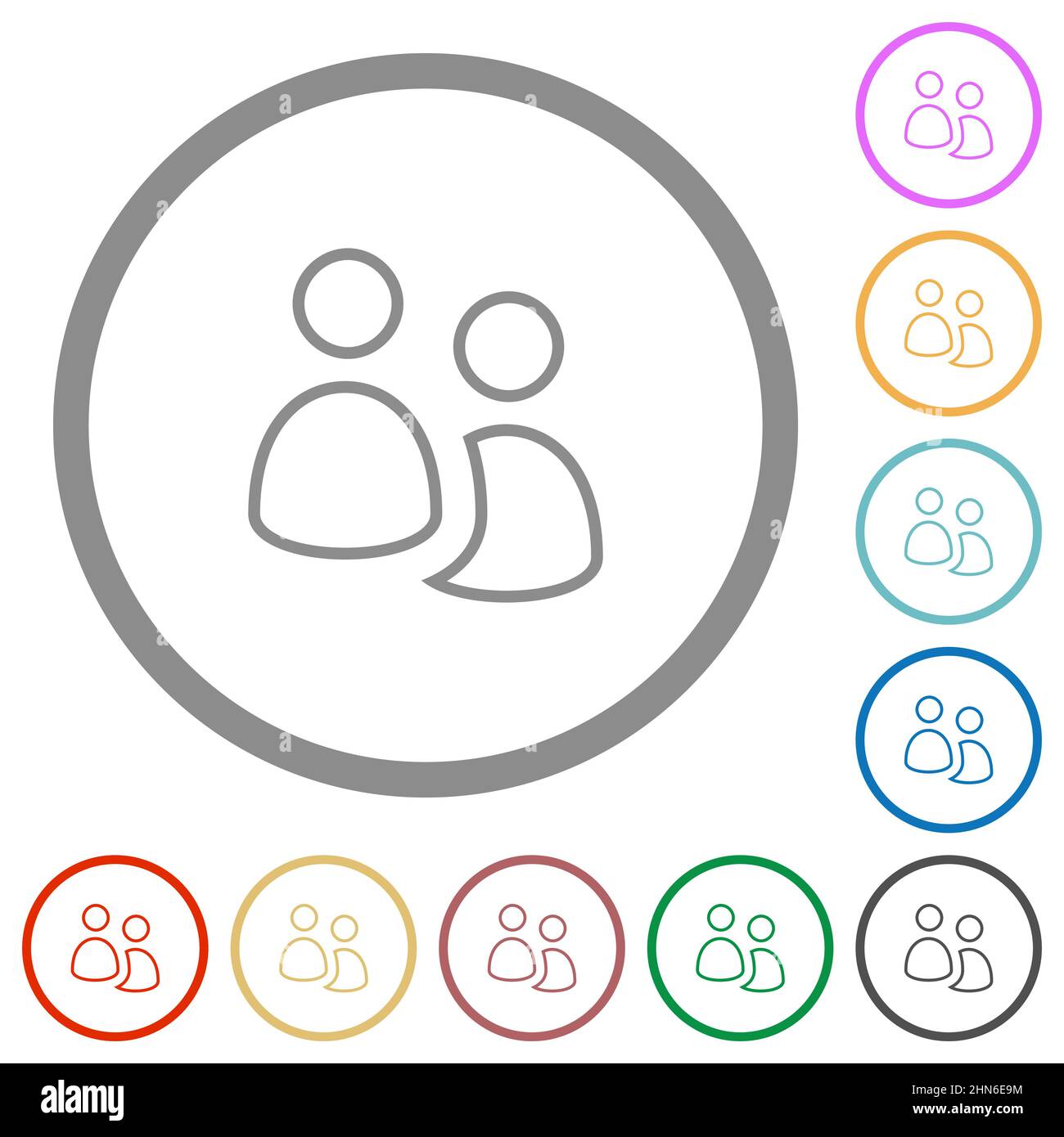 User group outline flat color icons in round outlines on white ...