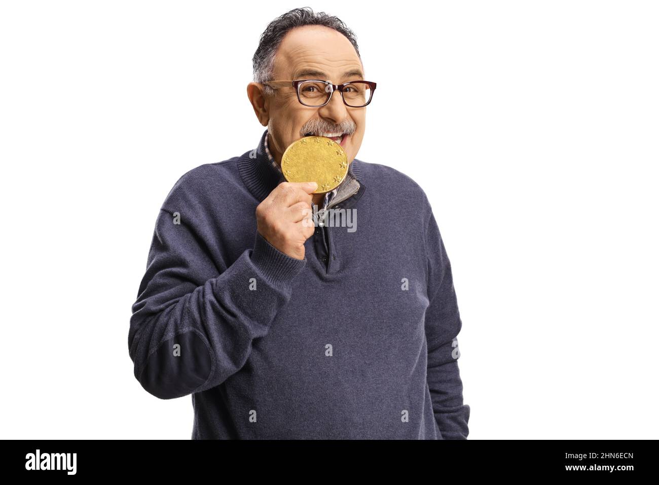 Biting gold coin bitcoin hi-res stock photography and images - Alamy