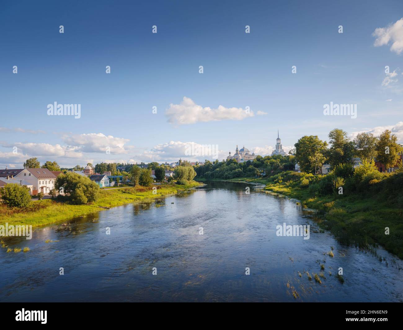 summer travel to Russia, Torzhok city, Tver region. View on old ...